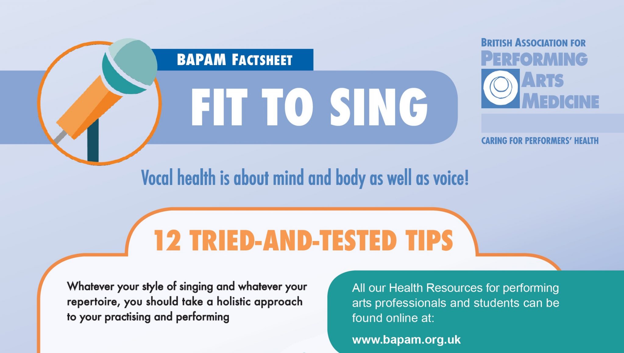 Fit to Sing! BAPAM Vocal Health Factsheet Updated - BAPAM
